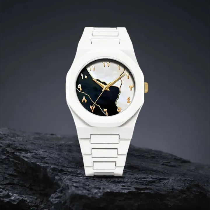 White Arabic Aura Watch – White Tiger & White Marble Design Fiber Chai ...